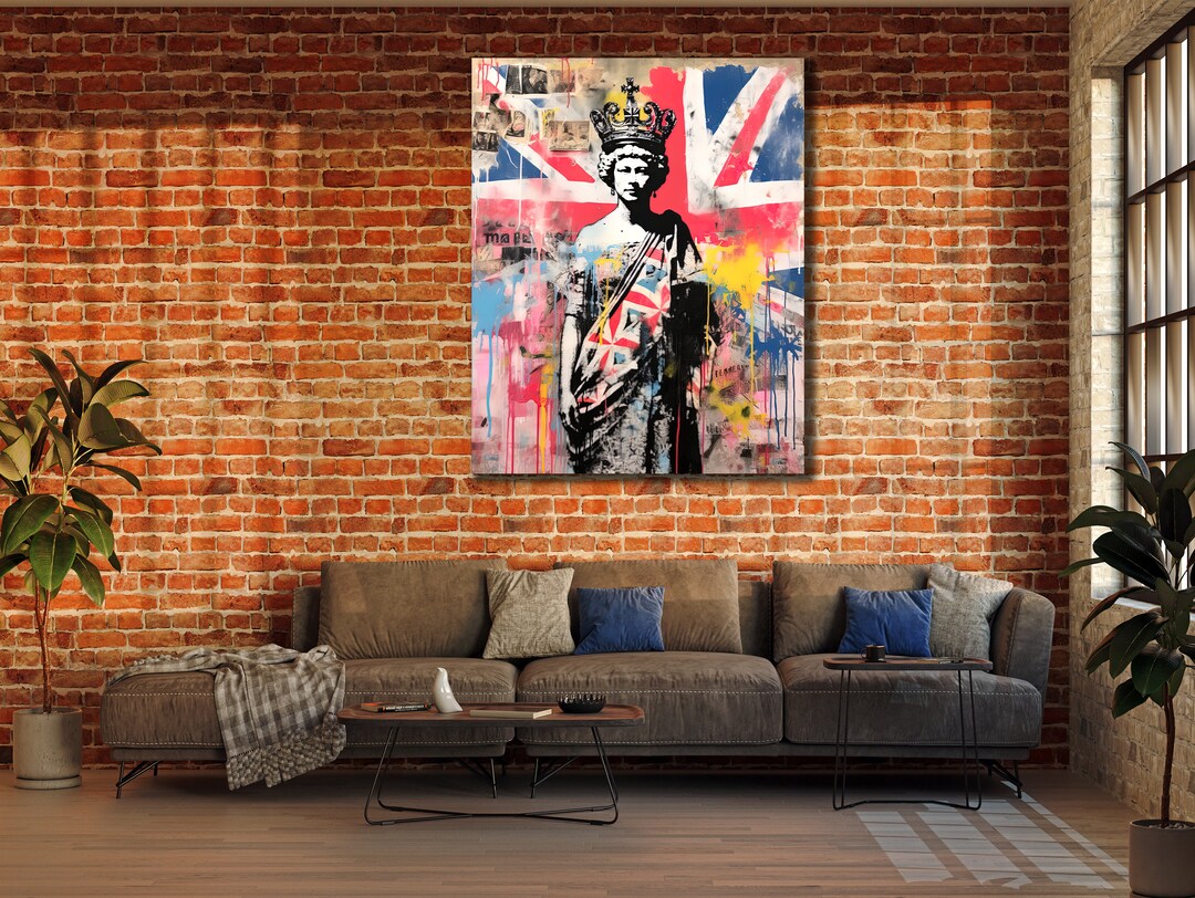 Banksy Queen Elizabeth Canvas, Graffiti Queen Canvas Printing, Modern ...