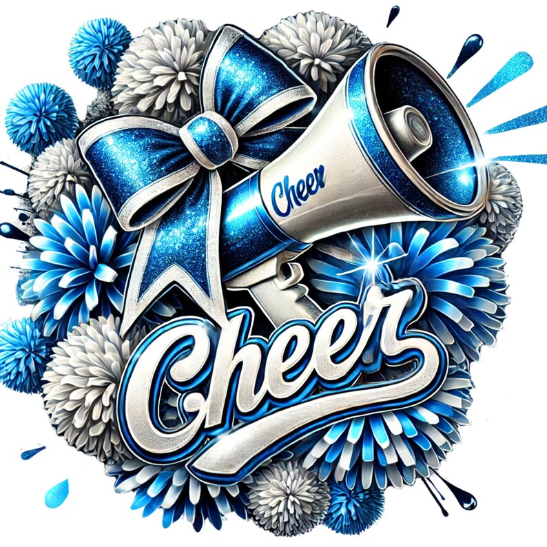 Cheer Megaphone Clipart With Blue Bow - Instant Download Sublimation ...