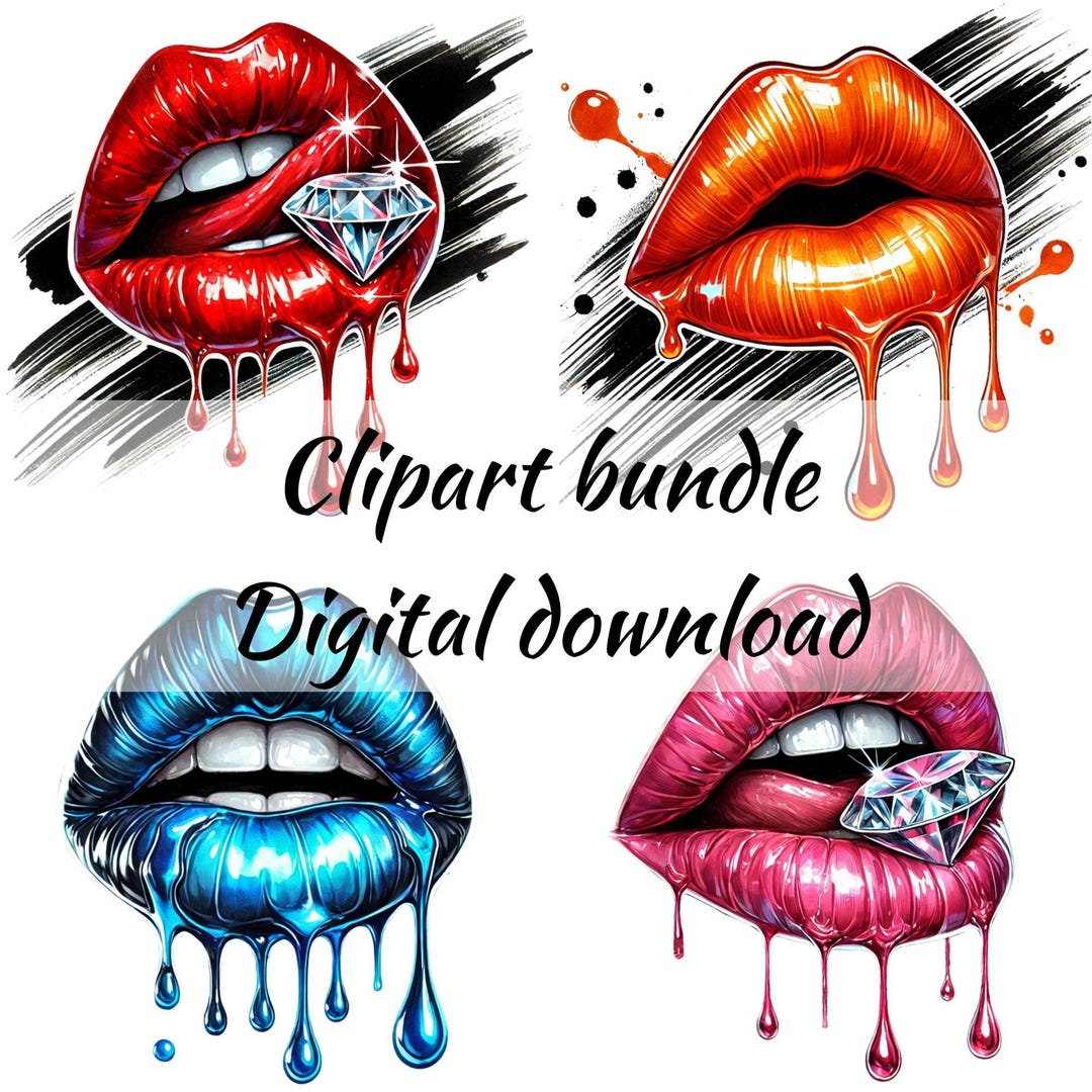 Vibrant Dripping Lips Clipart Set Instant Download Sublimation Design ...