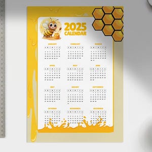 Beautiful Calendar 2025, Bee Calendar, Yellow Calendar, One Page ...