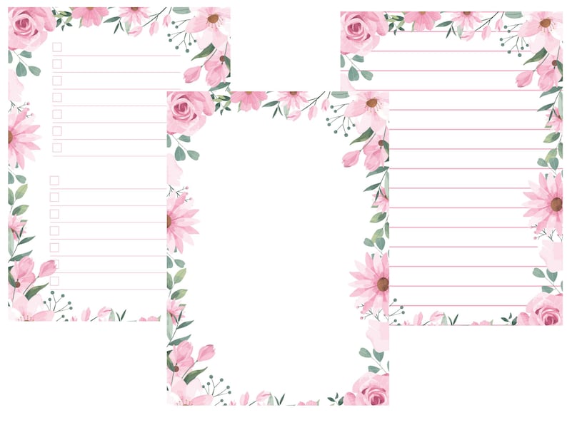 Pink Flower Journal Pages: Lined Printable Paper (digital Download) - Etsy