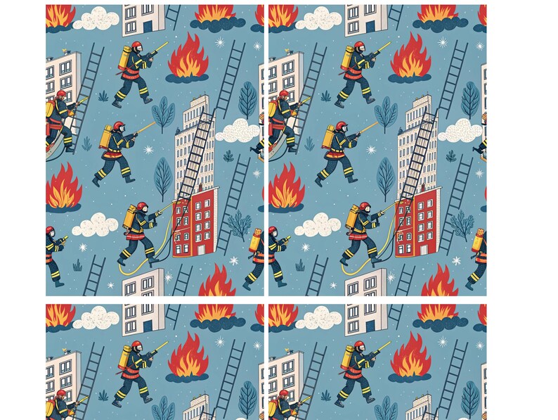 Firefighter Seamless Pattern, Fire Truck Fire Station | Digital ...