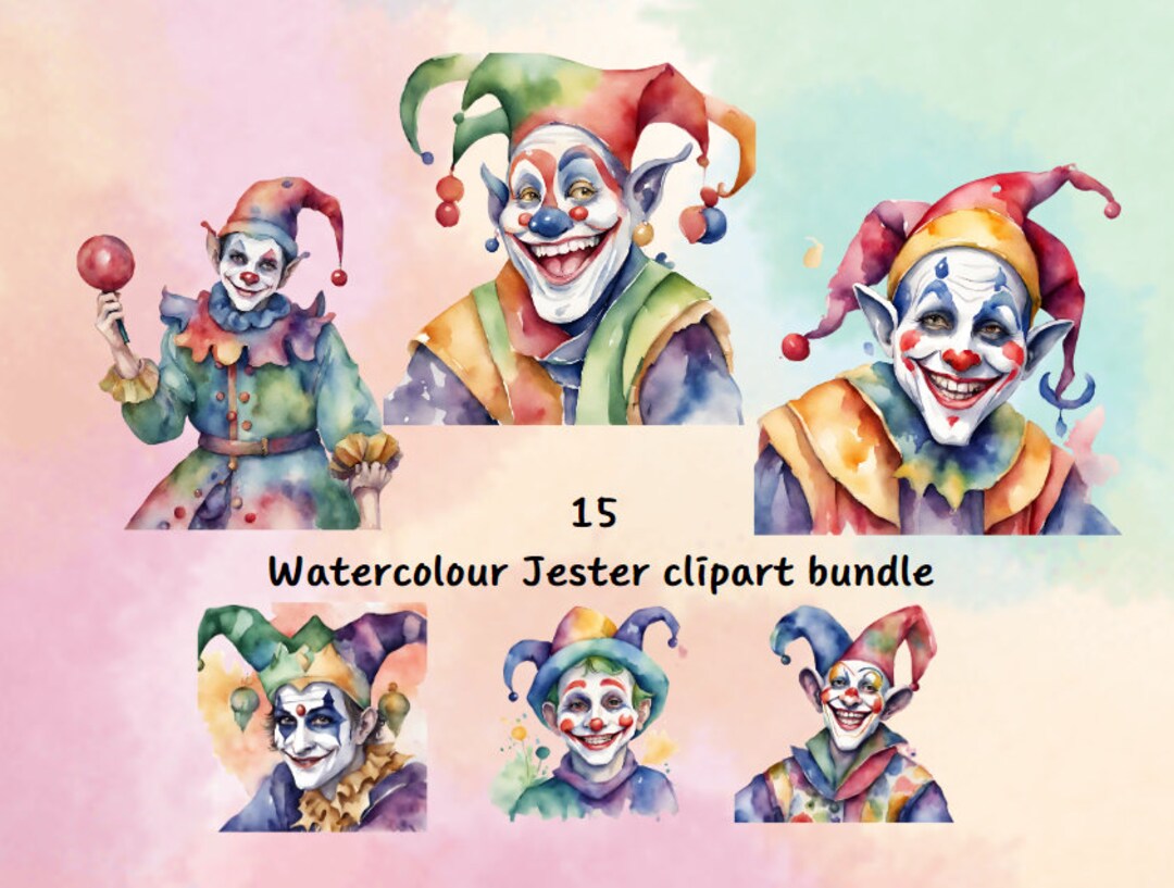 Watercolour Jester Clipart Bundle, Medieval Clipart, Clown Png, Fantasy Clipart, Junk Journal ...