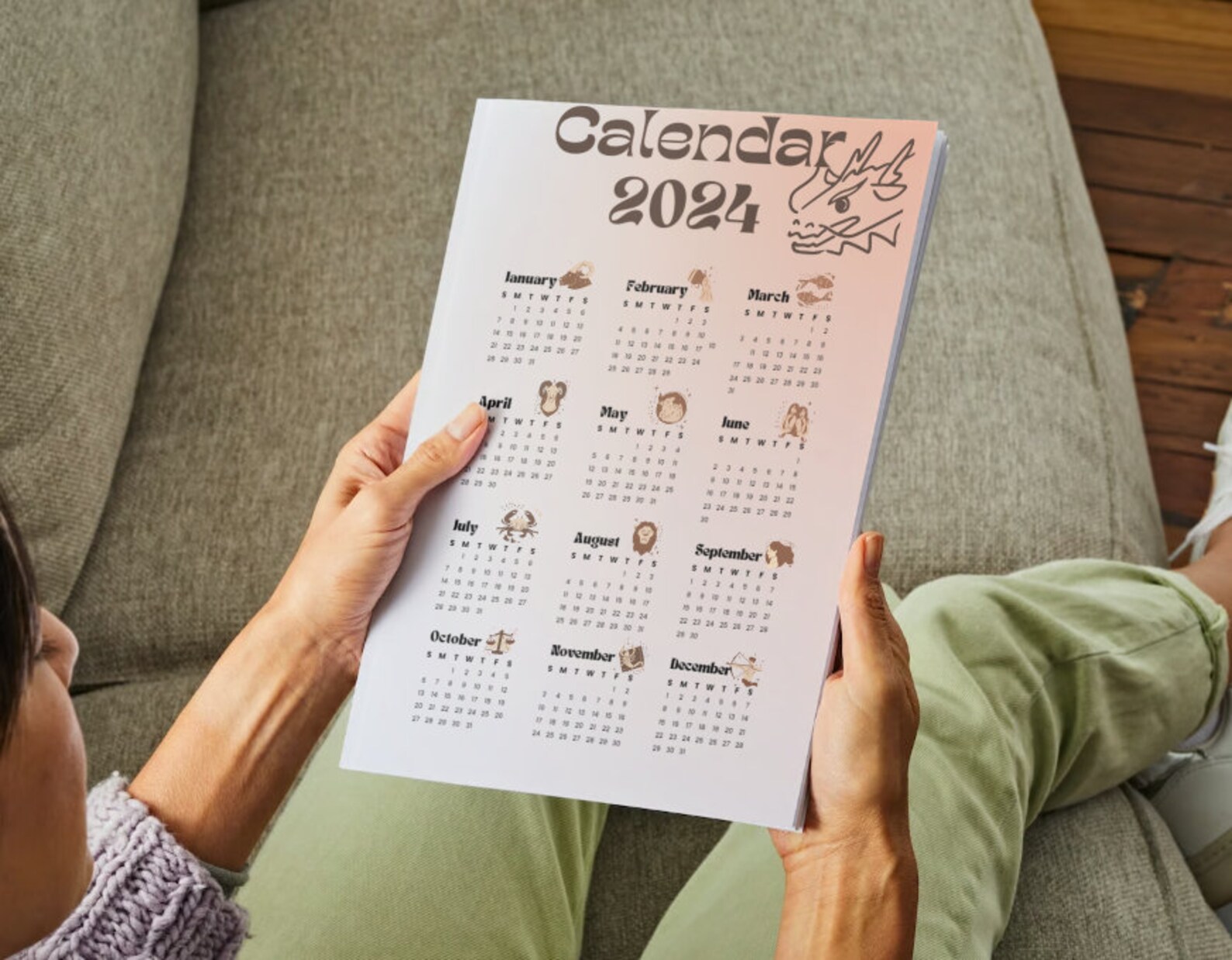 Zodiac Calendar 2024, Calendar Svg, Monthly Calendar, Printable ...