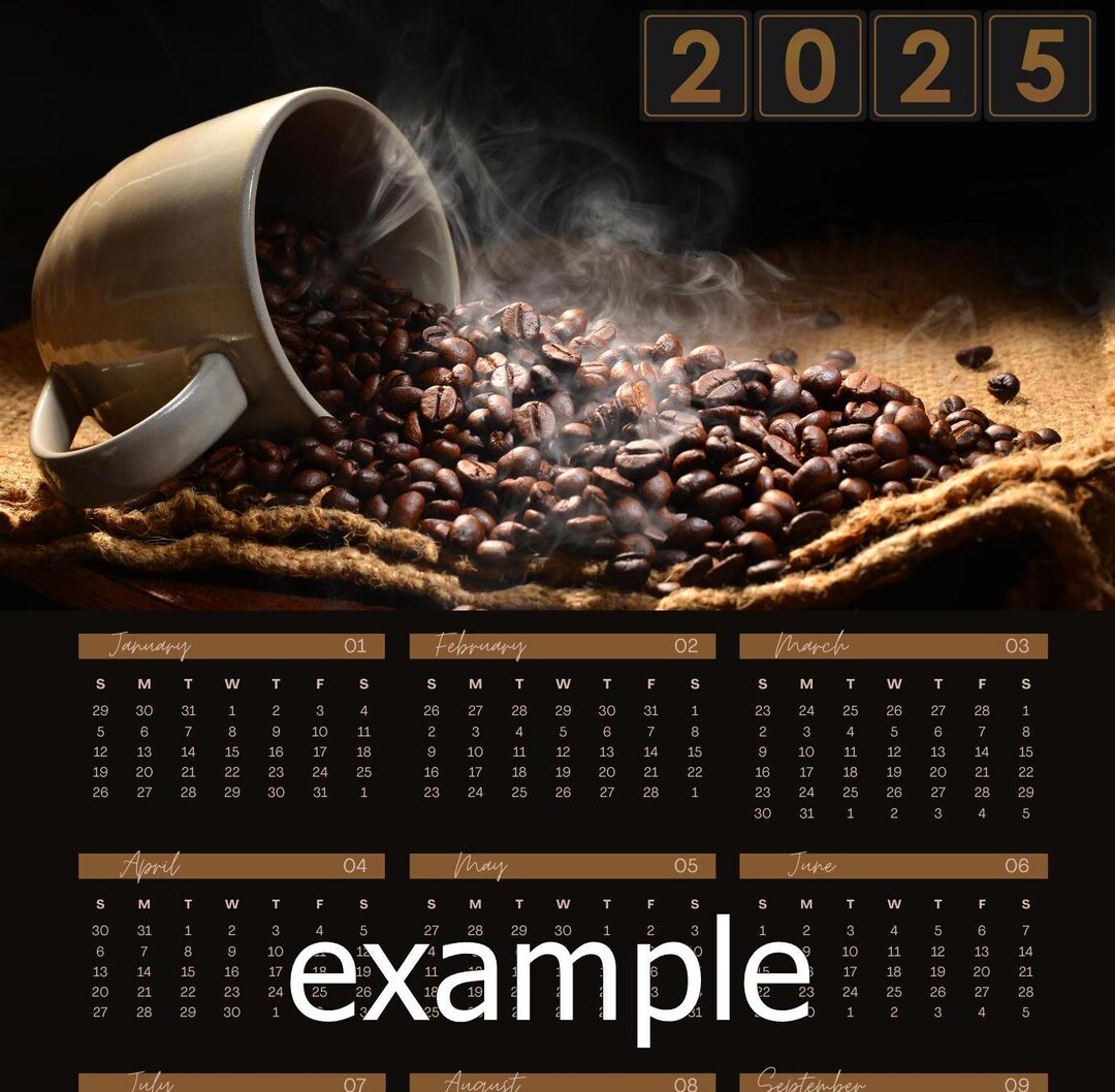 Black Calendar 2025, Coffee Calendar, Stylish Calendar for Coffee ...