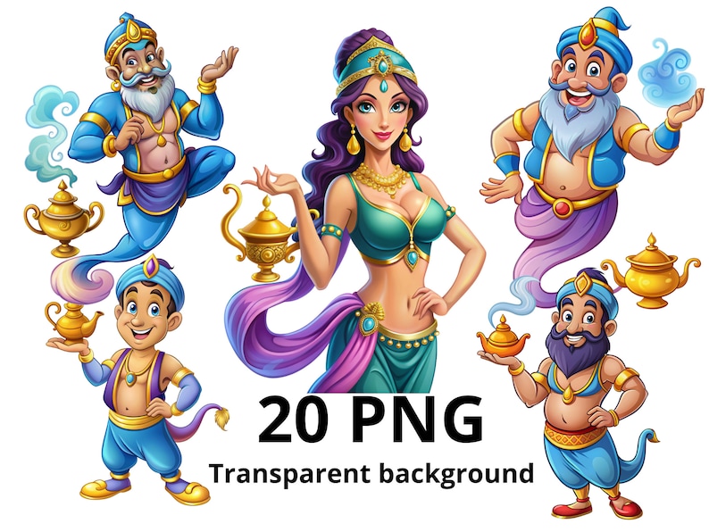 Aladdin Genie Set 20 PNG, Genie Clipart, Mystical Clipart, Genie Lamp, Fantasy Clipart, Genie ...