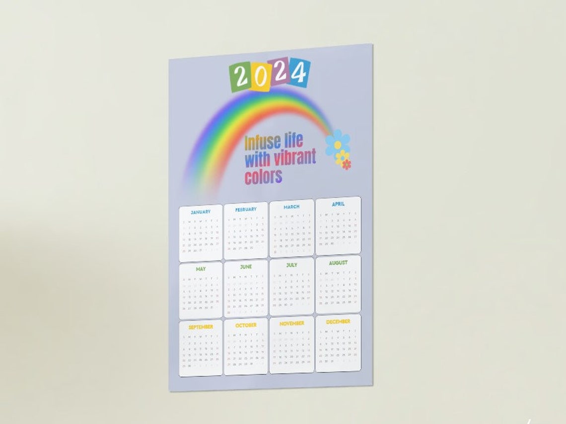 Calendar With a Rainbow, Wall Calendar 2024, Classroom Calendar ...