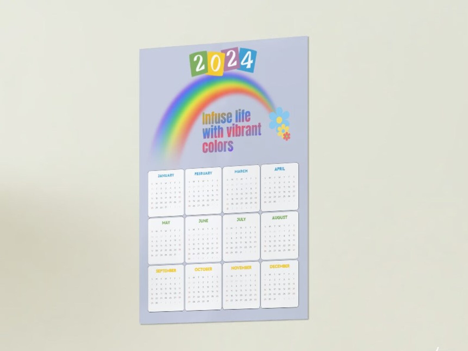 Calendar With a Rainbow, Wall Calendar 2024, Classroom Calendar ...