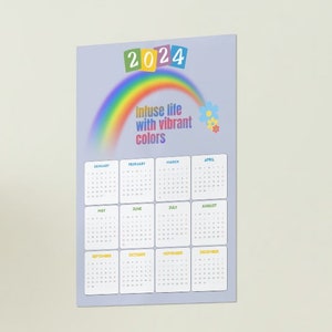 Calendar With a Rainbow, Wall Calendar 2024, Classroom Calendar ...