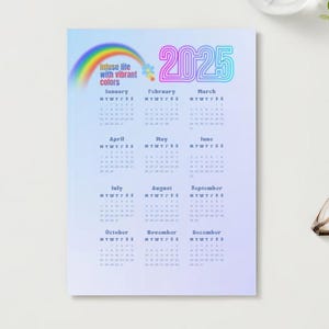 Calendar With a Rainbow, Wall Calendar 2025, Classroom Calendar ...