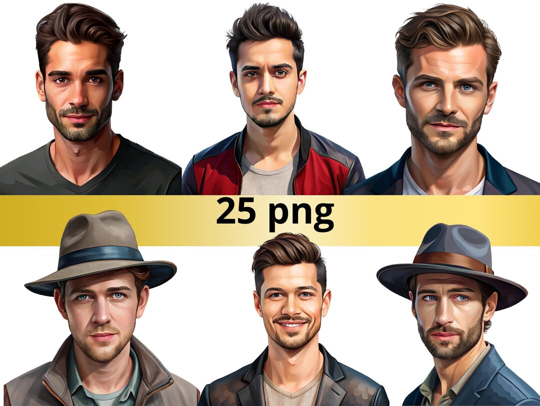 Masculine Portrait Clipart, Modern Man Graphics, Sublimation & Stickers ...