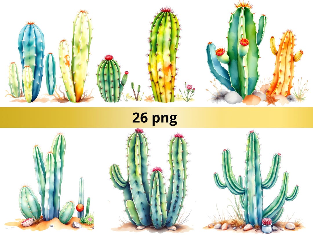 Cactus Watercolor Clip Art, Greenery Clipart, Giant Cactus, Christmas ...