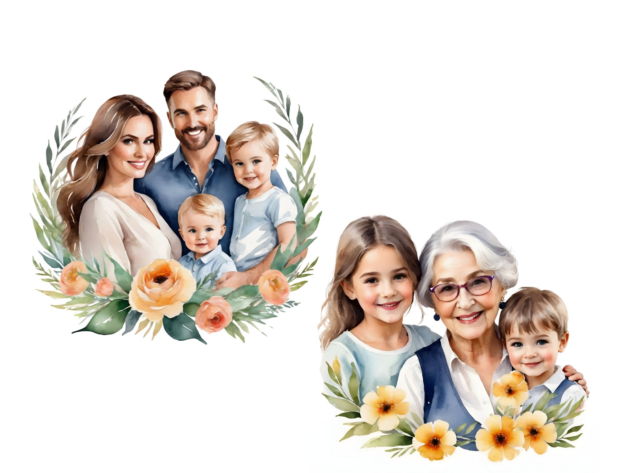 Watercolor Family Clipart Bundle: Mom, Dad, Grandma (PNG Digital ...