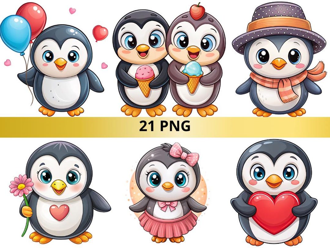 Penguins Clipart, Cute Penguins, Transparent Background, Instant ...
