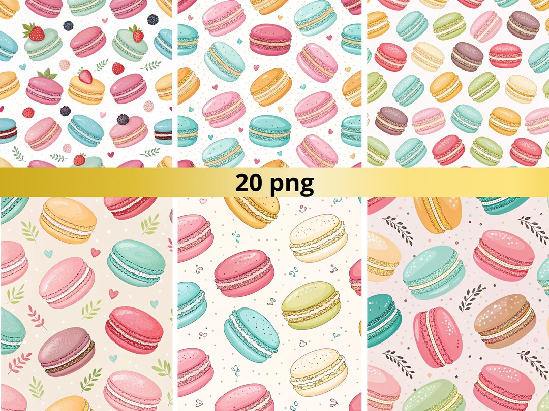 Macaroon Digital Paper Set: Seamless Patterns & PNG Graphics (digital ...