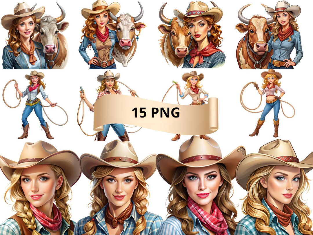 Cowgirl Clipart, Farm Clipart, Coquette Cowgirl, Wild West Clipart ...