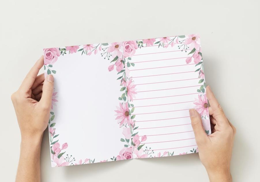Pink Flower Journal Pages: Lined Printable Paper (digital Download) - Etsy