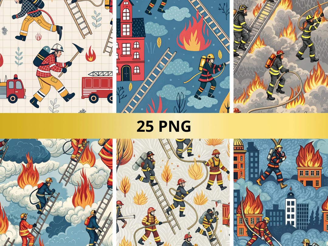 Firefighter Seamless Pattern, Fire Truck Fire Station | Digital ...