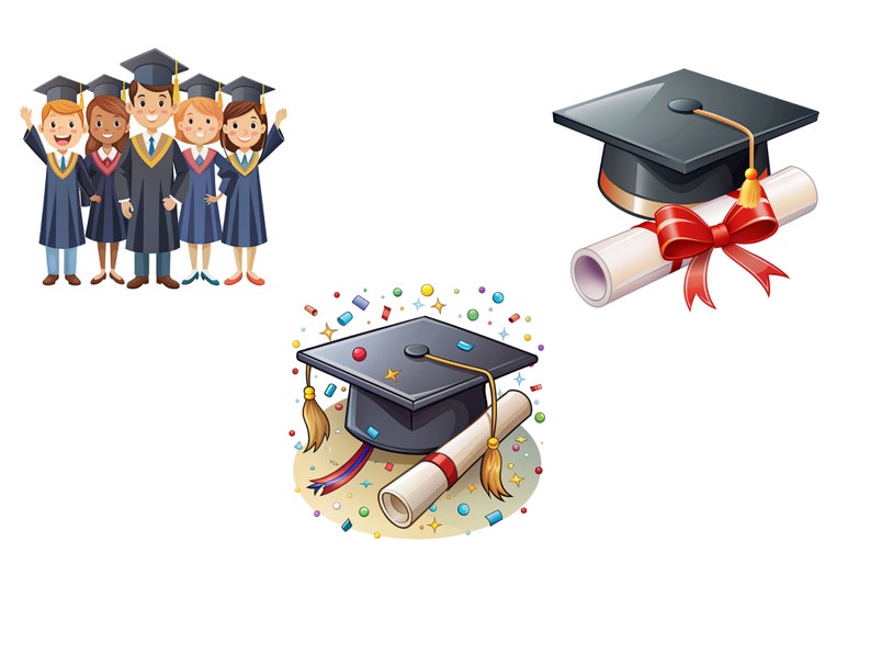 Graduation Clipart Bundle: Cap & Diploma PNG Images (digital Download ...