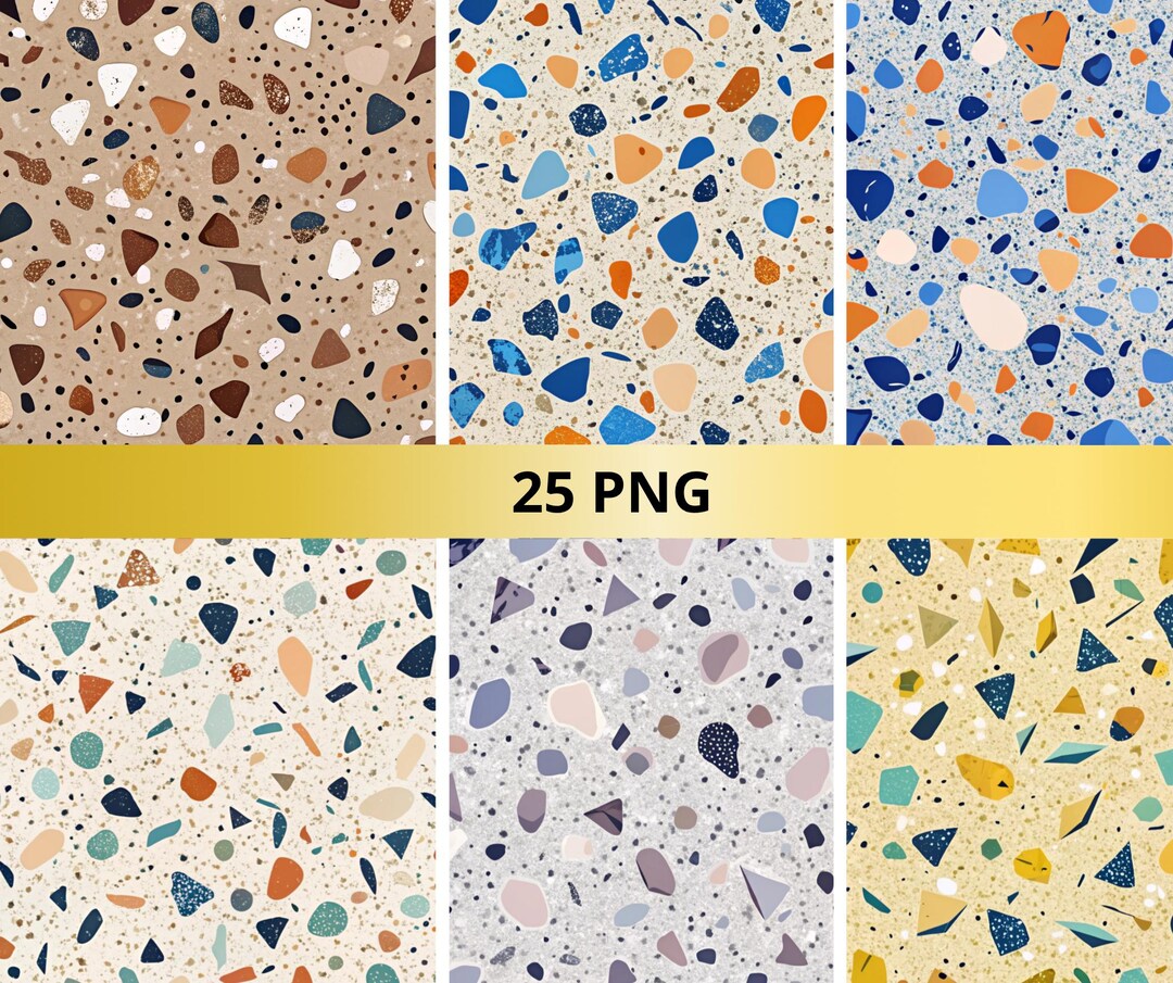 Modern Terrazzo Seamless Pattern Pack – 25 High-resolution PNG Digital ...