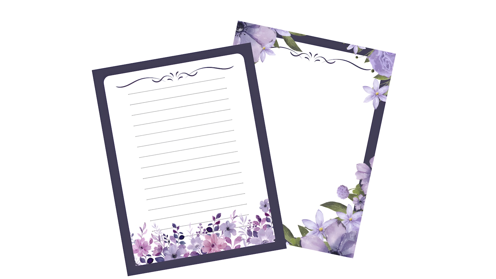Purple Floral Stationery Paper: Printable Letter Writing Set (PDF/PNG ...