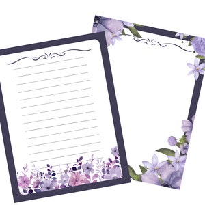 Purple Floral Stationery Paper: Printable Letter Writing Set (PDF/PNG ...