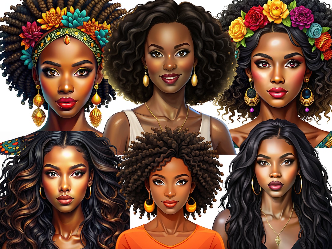 Fashionable Black Women Clipart: African American PNG Bundle (11 Images ...