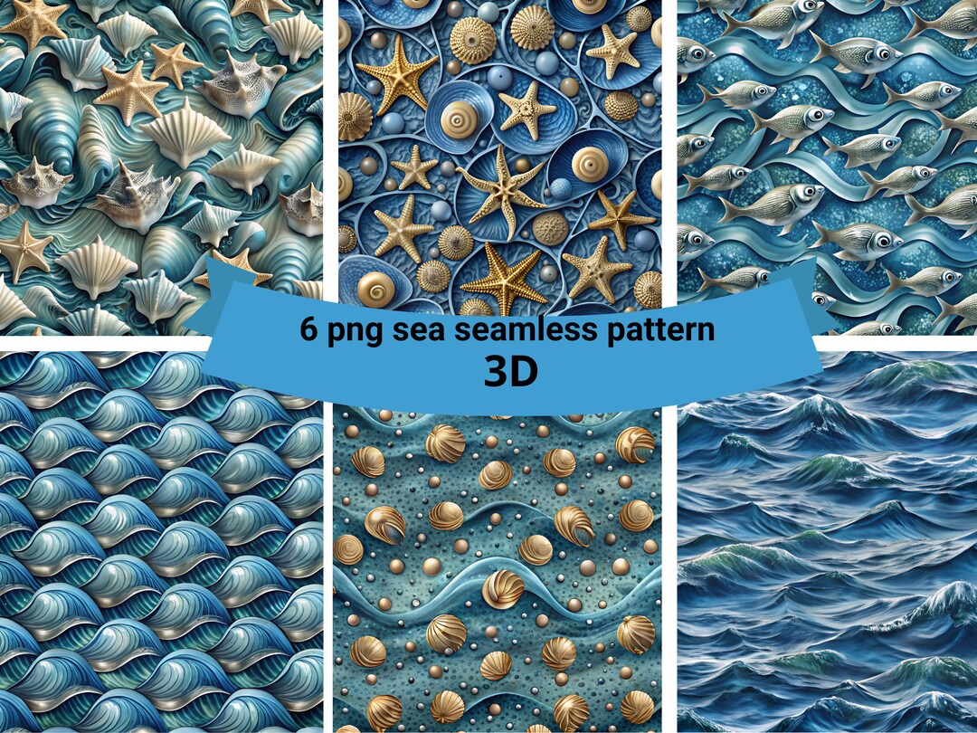 Sea Seamless Pattern, Blue 3D Seamless Pattern, Underwater Pattern ...