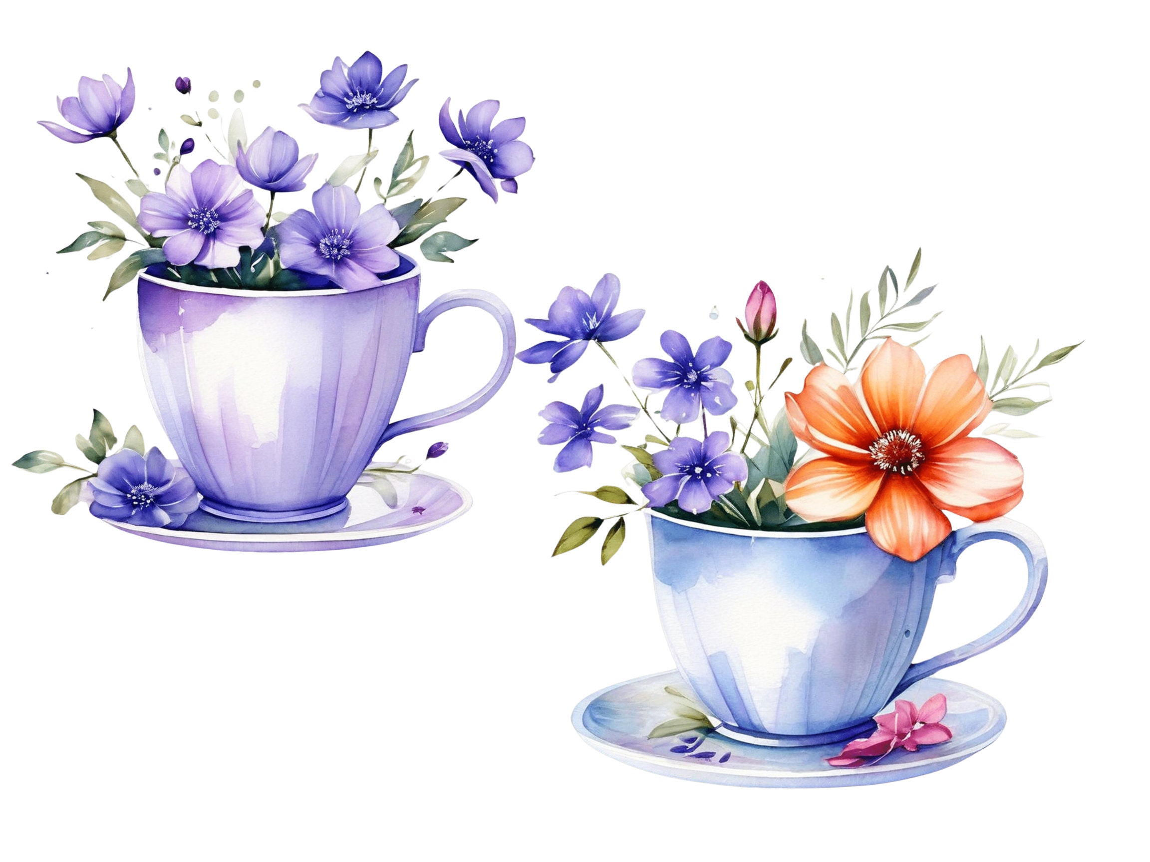 Tea Cup Clipart Png, Tea Party Clipart, Flower Cup PNG, Watercolor Cup ...