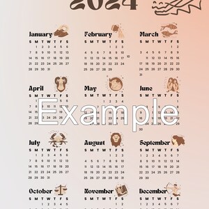 Zodiac Calendar 2024, Calendar Svg, Monthly Calendar, Printable ...