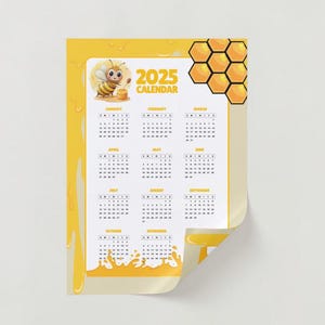 Beautiful Calendar 2025, Bee Calendar, Yellow Calendar, One Page ...