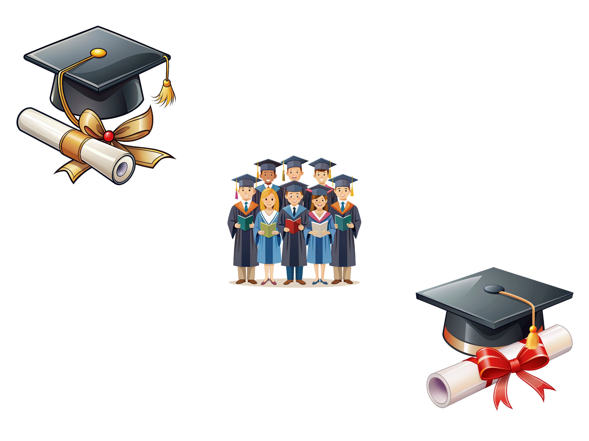 Graduation Clipart Bundle: Cap & Diploma PNG Images (digital Download ...