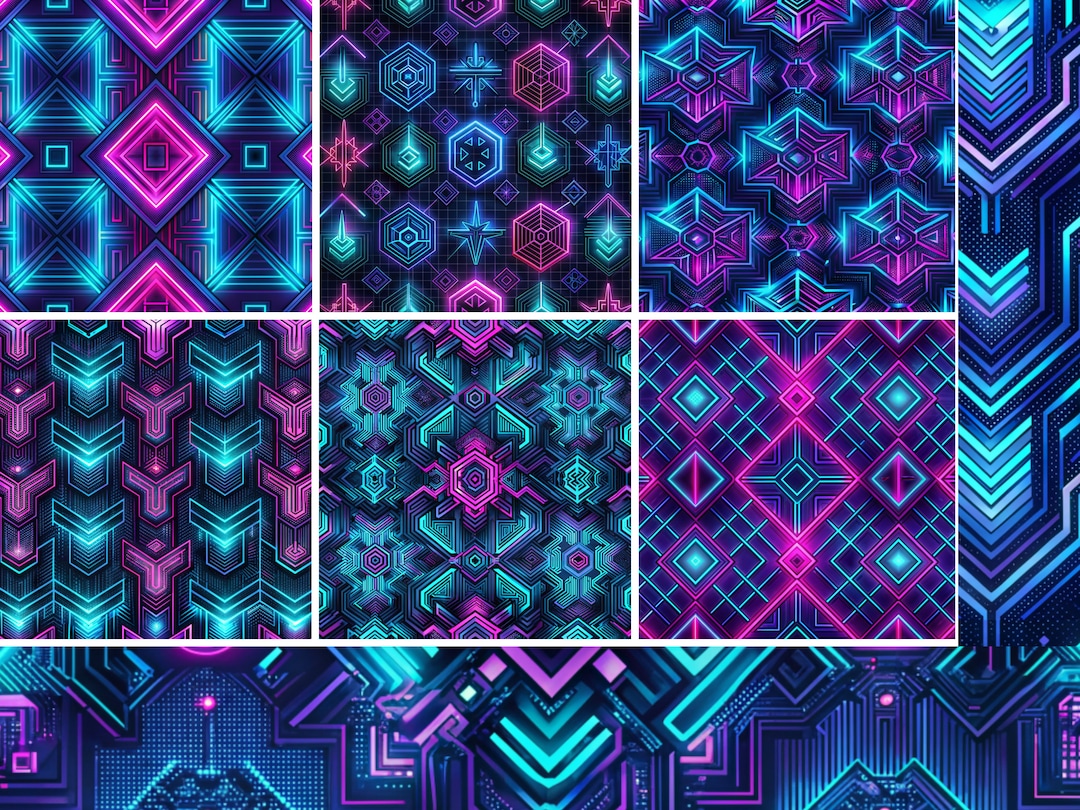 Cyberpunk Seamless Pattern, Neon Seamless Pattern, Seamless Wallpaper ...