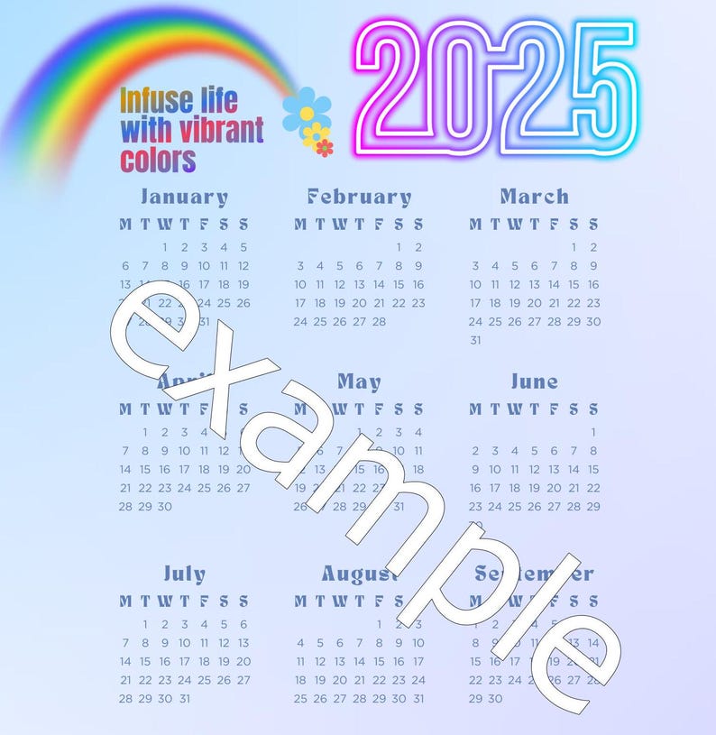 Calendar With a Rainbow, Wall Calendar 2025, Classroom Calendar ...