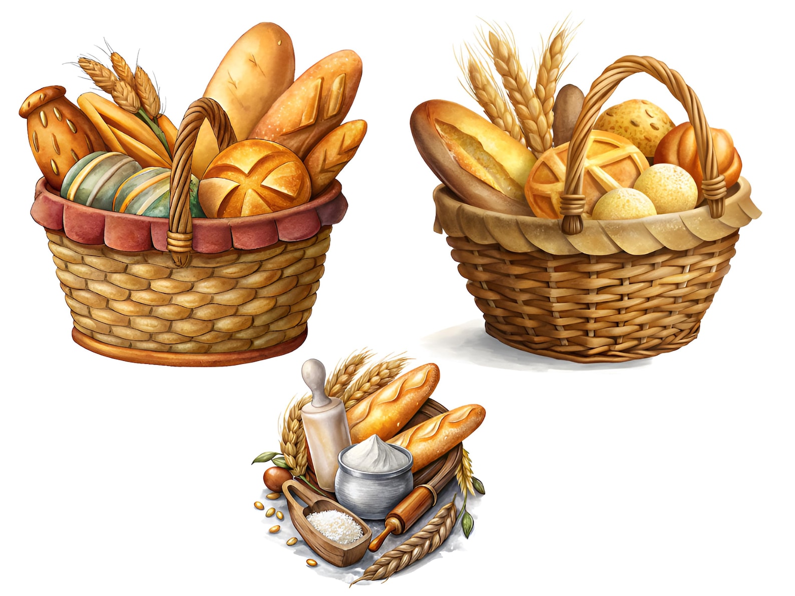 Baking Clipart: Bread, Tools, Bakery Illustrations (20 PNG) (digital ...