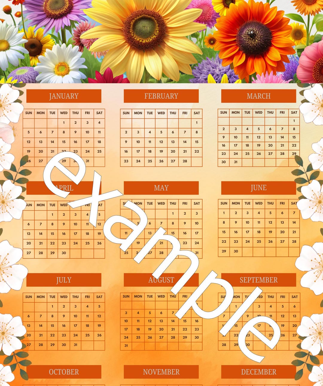Summer Calendar, Yearly Calendar 2025, Flower Calendar, Kitchen ...