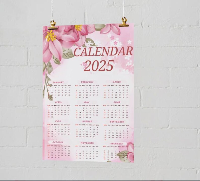 2025 Floral Calendar: Large Printable Wall Art (PDF & PNG) - Etsy