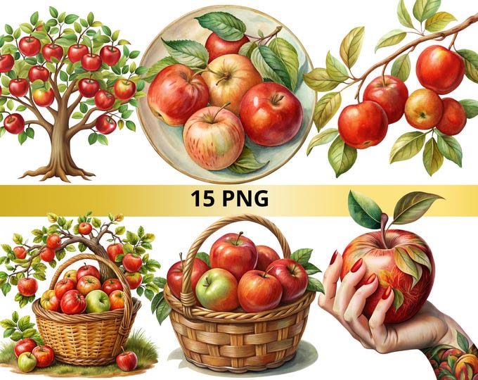 40 Vintage Apples Clipart Pack INSTANT DOWNLOAD Vintage Apple ...