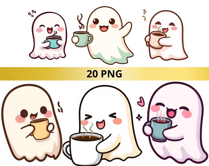 Pinky Cute Coffee Ghost Hight Quality Clipart 15 PNG | Watercolor Pink ...