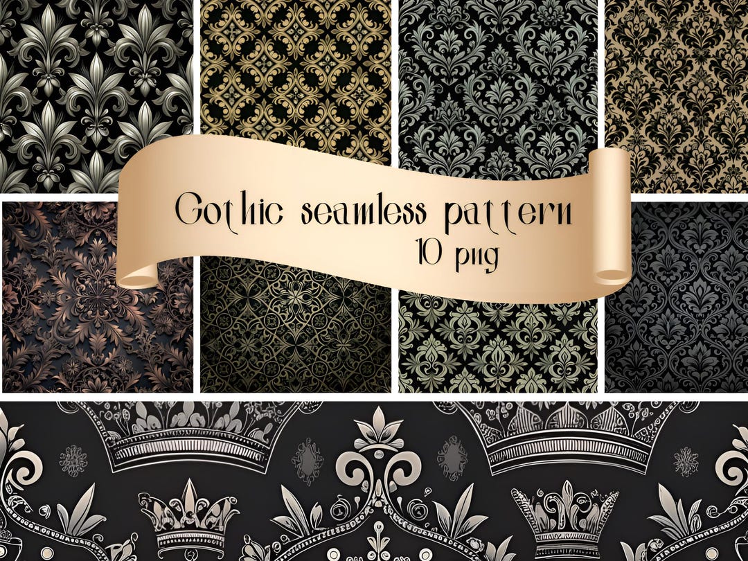 Gothic Seamless Pattern, Black Seamless Pattern, Gothic Digital Paper ...