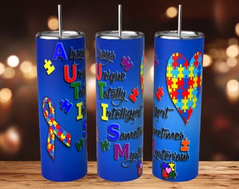 Autism Tumbler Design 20oz Skinny Straight Tumbler Wrap Template - Etsy