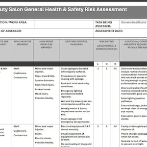 Beauty Salon General Health and Safety Risk Assessment Editable Word ...