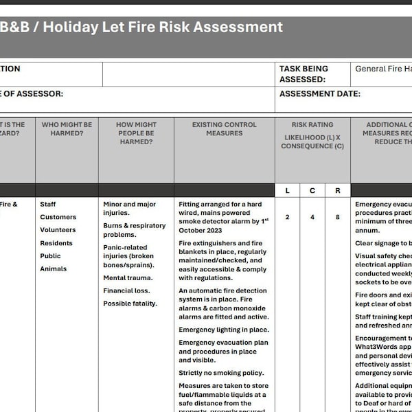 Holiday Let Mobile Home Static Caravan Fire Risk Assessment Editable ...