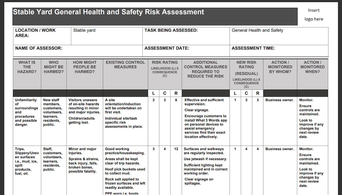 Stable Yard/ Equestrian Establishment General Health and Safety Risk ...
