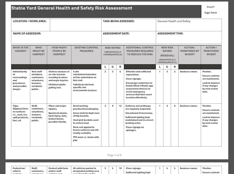 Stable Yard / Equestrian Business General Health and Safety Risk ...