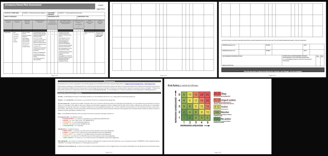 Blank Risk Assessment Template Editable Word Document IOSH Format - Etsy