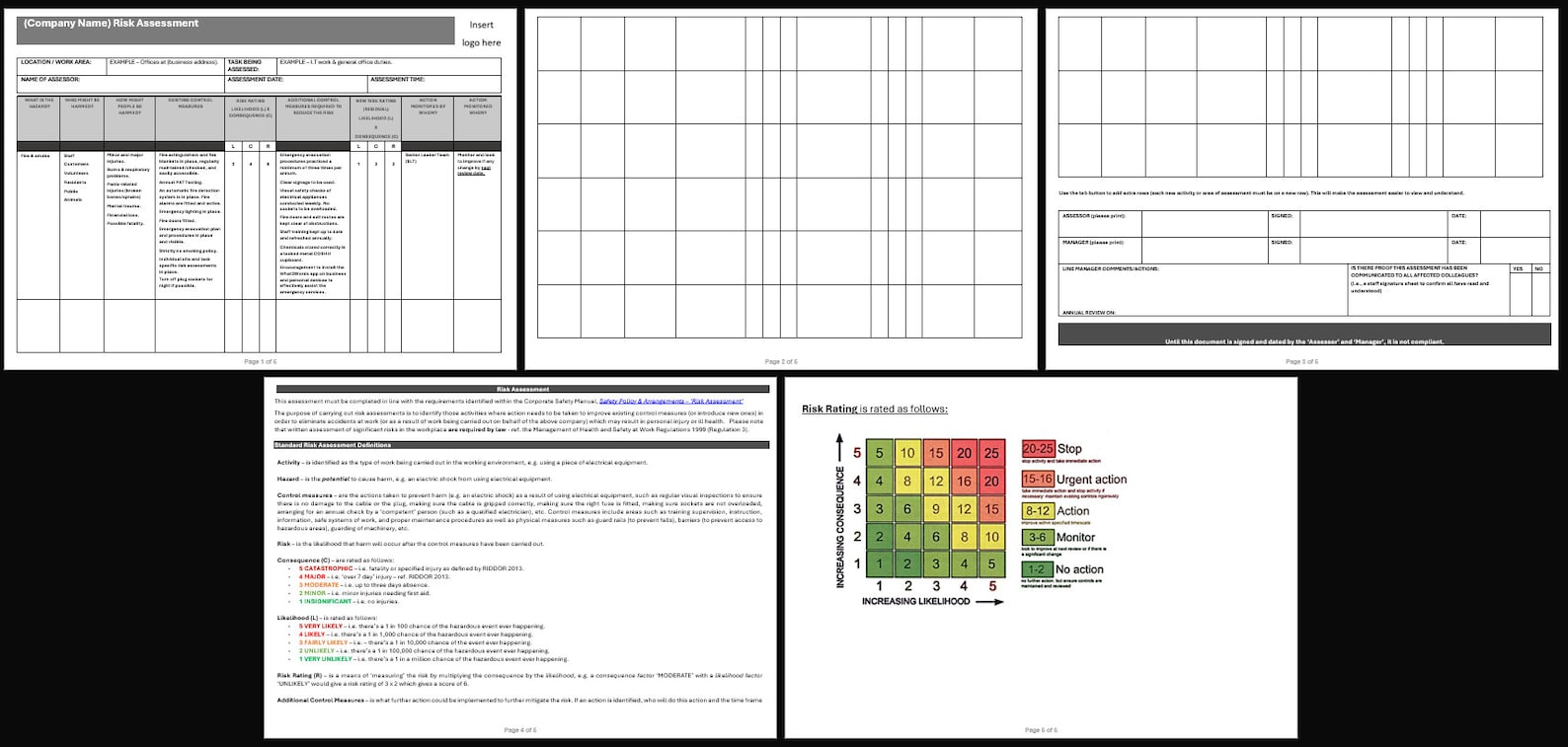 Blank Risk Assessment Template Editable Word Document IOSH Format - Etsy