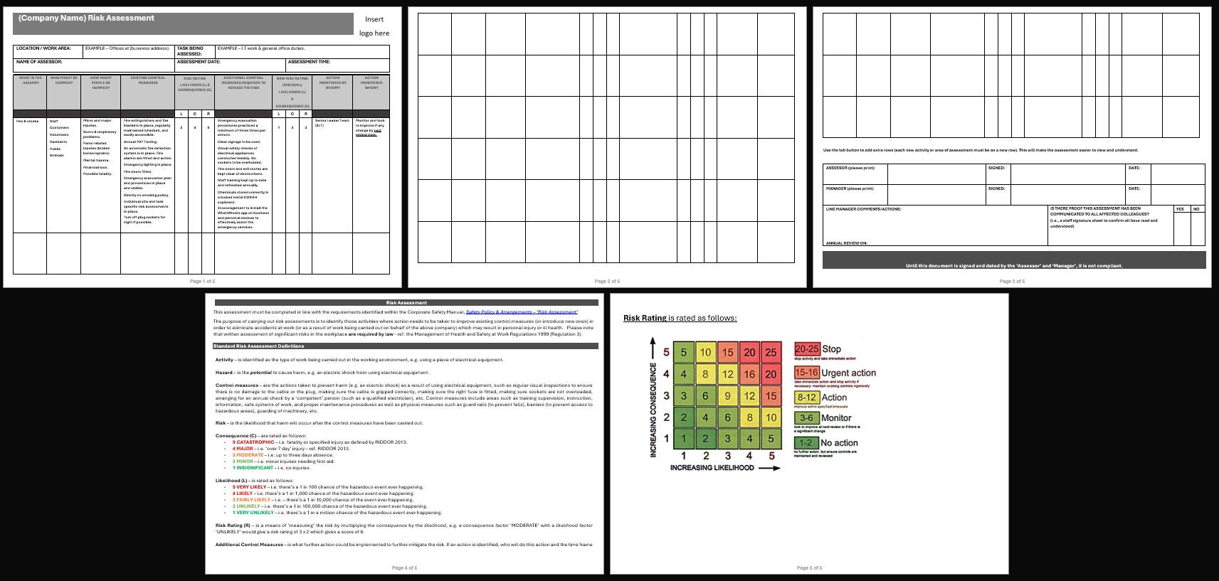 Blank Risk Assessment Template Editable Word Document IOSH Format - Etsy UK