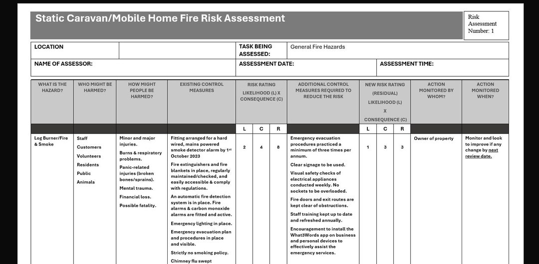 Holiday Let Mobile Home Static Caravan Fire Risk Assessment - Etsy