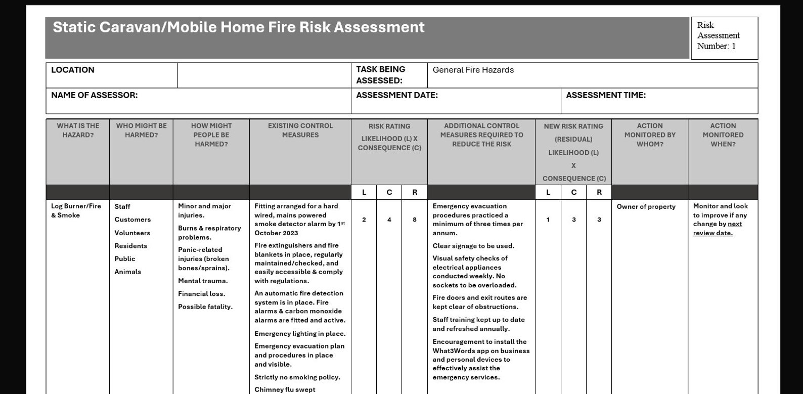 Holiday Let Mobile Home Static Caravan Fire Risk Assessment - Etsy